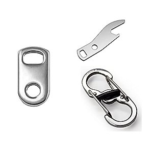 KeySmart Compact Key Holder Add-on Accessory - Stainless Steel Loop Piece Bundle with Bottle Opener and Stainless Steel Quick Disconnect Clip