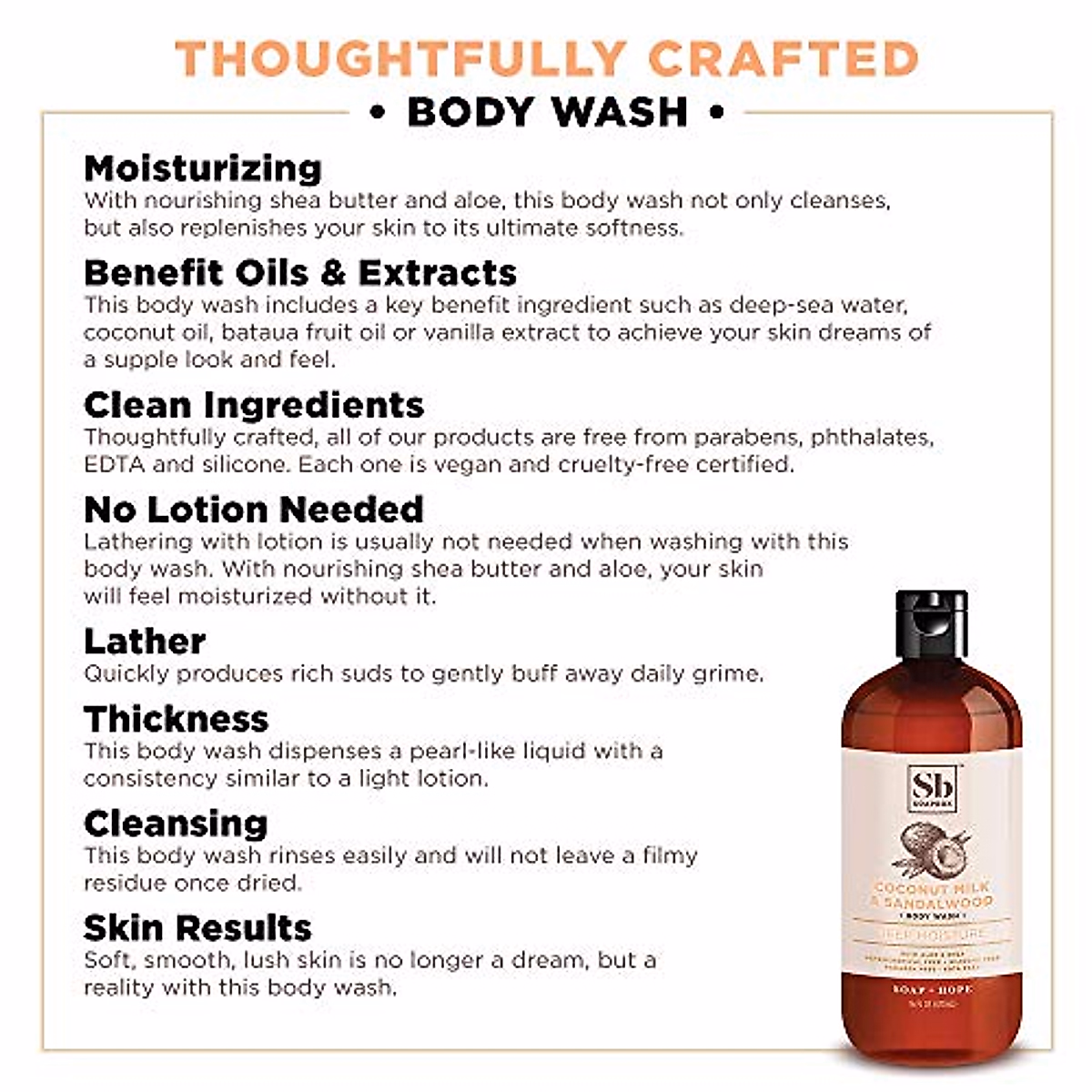 Soapbox Body Wash, Coconut Milk & Sandalwood - Moisturizing Body Wash Cleanser w/Aloe Vera & Shea Butter | Paraben Free, Gluten Free, Cruelty Free & Vegan Body Wash, 16oz Bottles (Pack of 3)