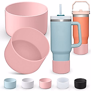 AIERSA 2Pcs Silicone Boot Sleeve for Stanley Quencher 40 oz 30 oz Tumbler with Handle & for IceFlow 20oz 30oz, Protective Water Bottle Cup Bottom Bumper Cover for Stanley Tumbler Accessories, Pink