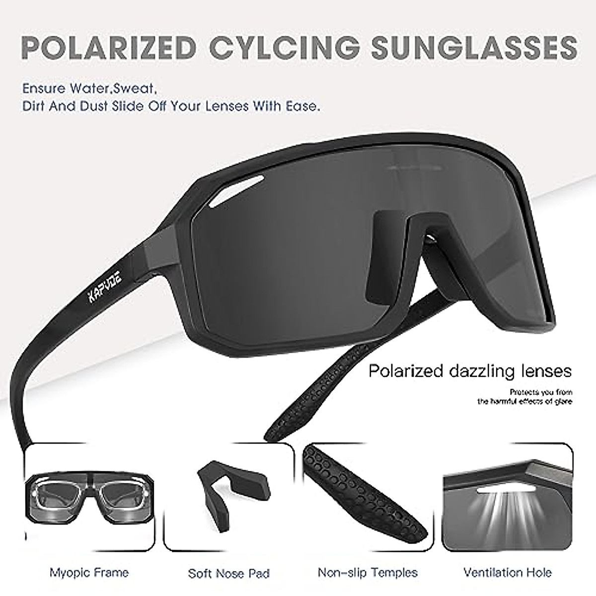 KAPVOE Polarized Cycling Glasses Sports Sunglasses, UV400 Protection Running Fishing Driving Baseball Glasses for Men Women