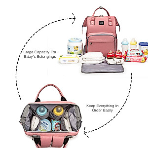 Erdoran Diaper Bag Backpack MultiFunction Waterproof Travel Baby Bag with USB Charging Port for Mom, Large Capacity, Stylish and Durable, Pink