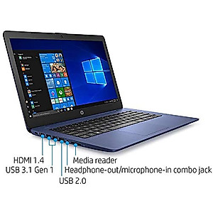 HP 2021 Newest Stream 14in HD SVA Laptop Computer, Intel Celeron N4000 Processor, 4GB RAM, 128GB Space(64GB eMMC+64GB MSD), Office 365, HDMI, Bluetooth, Windows 10, Blue, AllyFlex MP, Online Class