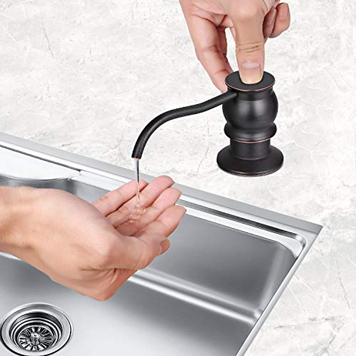 SAMODRA Kitchen Sink Soap/Lotion Dispenser, Brass Pump Head Oil Rubbed Bronze 17 OZ Bottle Built in Design Refill from The Top for Granite Thick Deck Installs