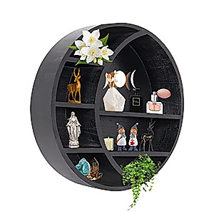 Myuilor Wooden Moon Shelf, 15.75Inch Crescent Moon Shelf for Crystals, Stones & Essential Oils, Crystal Shelf Display Pine Floating Circle Shelf, Crystal Moon Shelves