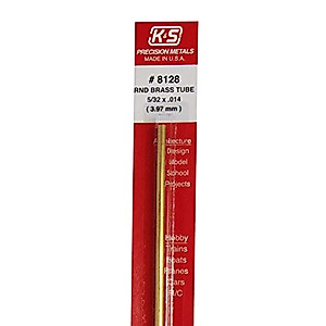 K & S Precision Metals 8128 Round Brass Tube, 5/32" OD