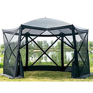 EVER ADVANCED Pop Up Gazebo Screen House Tent for Camping 11.5 ft for 8-10 Person Instant Canopy Shelter with Netting Portable for Outdoor, Backyard