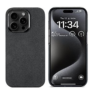 TYXDKJ Alcantara Case for iPhone 15 Pro Max, Handmade Half-Wrapped Synthetic Suede Cover, Compatible with Magsafe Wireless Charging (Black)