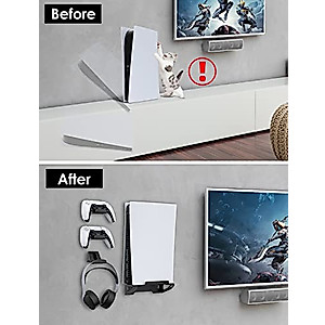 NexiGo Wall Mount Set for Playstation 5 (Disc & Digital), [Space Saving & Improved Airflow] Sturdy Steel Wall Stand Holder Mount PS5 Console Near or Behind TV w/Controller Holder & Headphone Hanger
