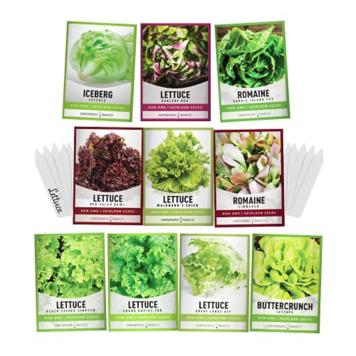 Salad Greens Lettuce Seeds Heirloom Vegetable Seed 23,000 Seeds for Planting Indoors and Outdoor 10 Packs - Buttercrunch, Romaine, Iceberg, (and More) Leaf and Head Variety Pack by Gardeners Basics