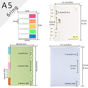 Rancco A5 Planner Inserts Weekly Planner Refills, 90 Pages Colorful 6-Ring Loose-leaf Paper Binder Inserts w/Divider, PVC Pouch, Ruler, Index Tab for Journal, Filofax, Double-sided, Undated, 8.3x5.6"