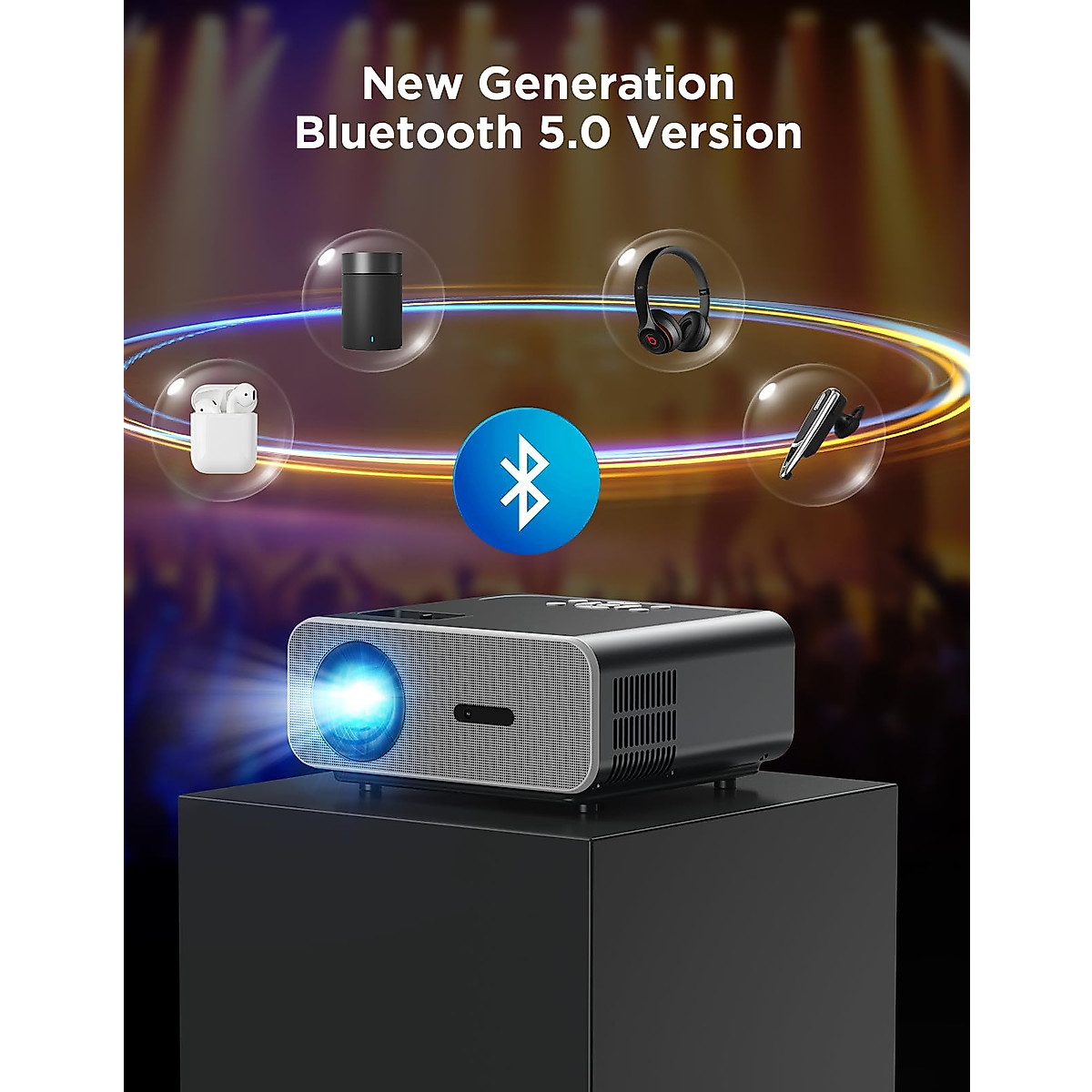 Native 1080P Projector 4K Support, 5G WiFi Bluetooth Portable Projector with Tripod, 11000L Movie Projector, 300" Display Home Projector Compatible with HDMI/TV Stick/iOS/Android/PS5