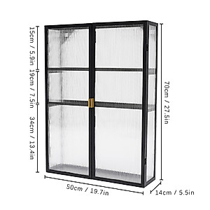 Titunjian Wall Cabinet Haze Double PC Door Wall Cupboard with Detachable Shelves Storage Cabinet for Office Dining Room Living Room Kitchen Bathroom, 19.7 * 5.5 * 27.5 Inch (Black)