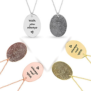LeCalla Personalized Memorial Thumbprint Necklace Engraved Oval Pendant Custom Message with Fingerprint For Women and Teen Girls