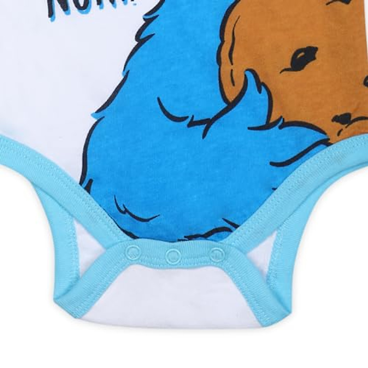 Sesame Street Elmo and Cookie Monster Boys Short Sleeve Bodysuit with Cap Set for Baby and Infant – Blue/White or Red/White