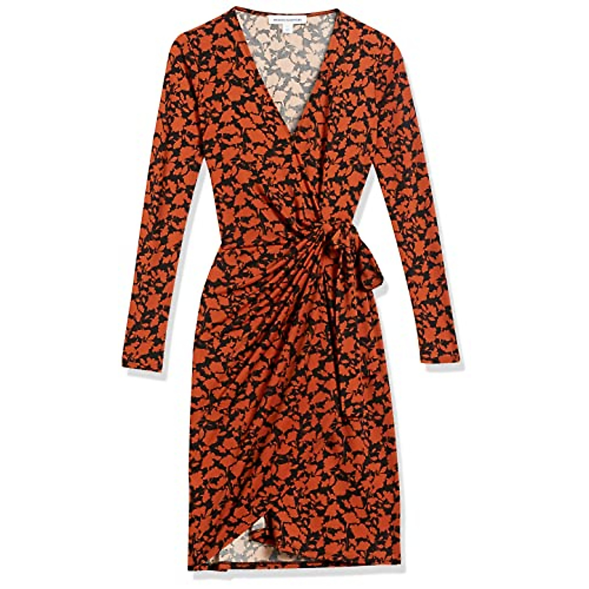 Amazon Essentials Women's Long Sleeve Classic Wrap Dress (Available in Plus Size), Brown Floral Print, Large