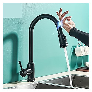 Upgrade Smart Touch Kitchen Faucet Black Vote Induction Faucet Gold/Nickel 360 Swivel Crane 2 Outlet Mixer Faucet(No Sensor Brush Gold)