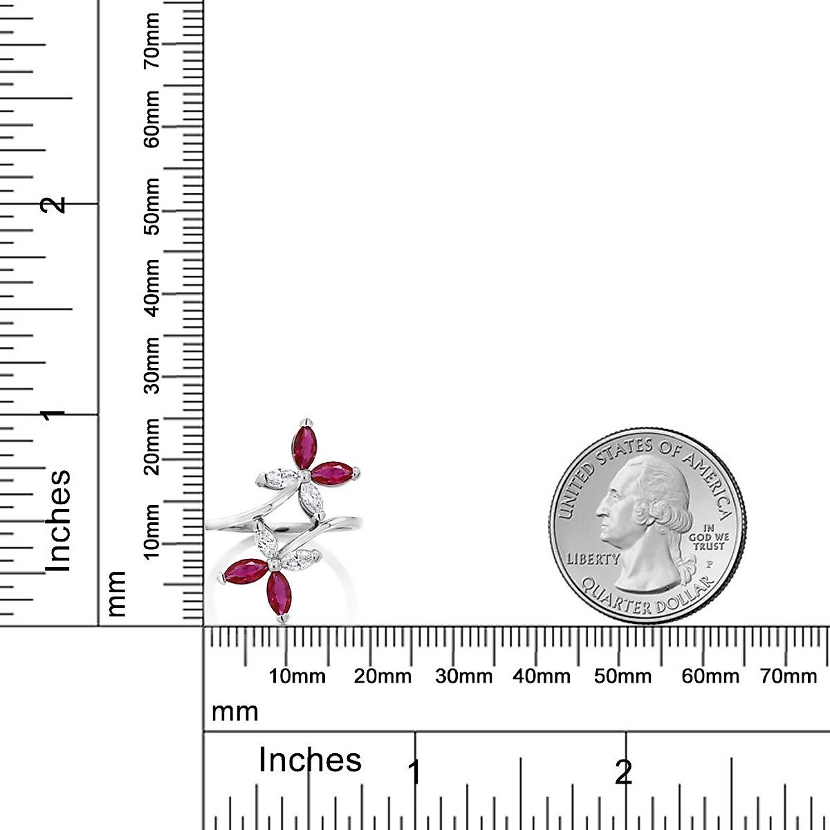 Gem Stone King 925 Sterling Silver Created Ruby Butterfly Flower Ring For Women