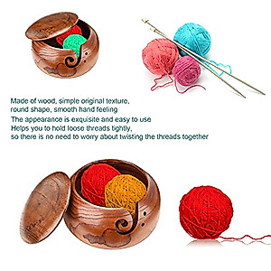 JYCAR 6 Inches Wood Yarn Storage Bowl, Crochet Yarn Handmade Knitting Bowl with Carved Holes and Lid for Knitting and Crochet, 6.3 x 3.7 x 4.3 inch