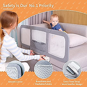 Bed Rail For Toddlers, 180° Up Side Down Foldable Baby Bed Rail Guard For Kids, Portable Baby Bed Fence, Infants Bed Guardrail For Travelling Hotel, Home Use, Full Twin Queen King Mattress (59'')