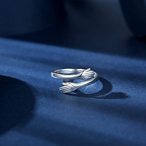 Hug Ring Promise Rings for Couples Mens Women's Men Her Thumb Women Adjustable Sterling Silver Cute Teen Girls Aesthetic Simple Dainty Personalized Engraved Custom Name (1)