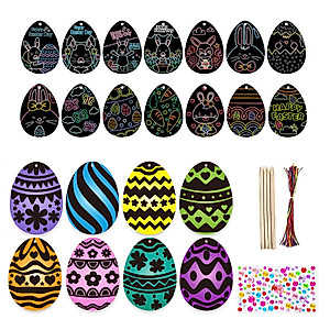 Mocossmy Easter Scratch Rainbow Art Cards,22 PCS Double Sided Easter Egg Bunny Magic Colorful Scratch Paper Art Crafts for Kids Boys Girls Easter Party Favor Supplies Gifts Games Activities Decoration