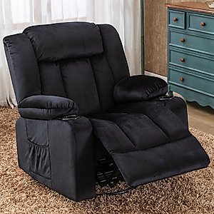 COMHOMA Recliner Chair Massage Rocker with Heated 360 Degree Swivel Lazy Boy Recliner Single Sofa Seat with Cup Holders for Living Room (Black)