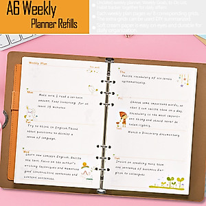 Rancco A6 Planner Inserts Weekly Planner Refills, 90 Pages Colorful 6-Ring Loose-leaf Paper Binder Inserts w/Divider, PVC Pouch, Ruler, Index Tab for Journal, Filofax, Double-sided, Undated, 6.9x3.7"