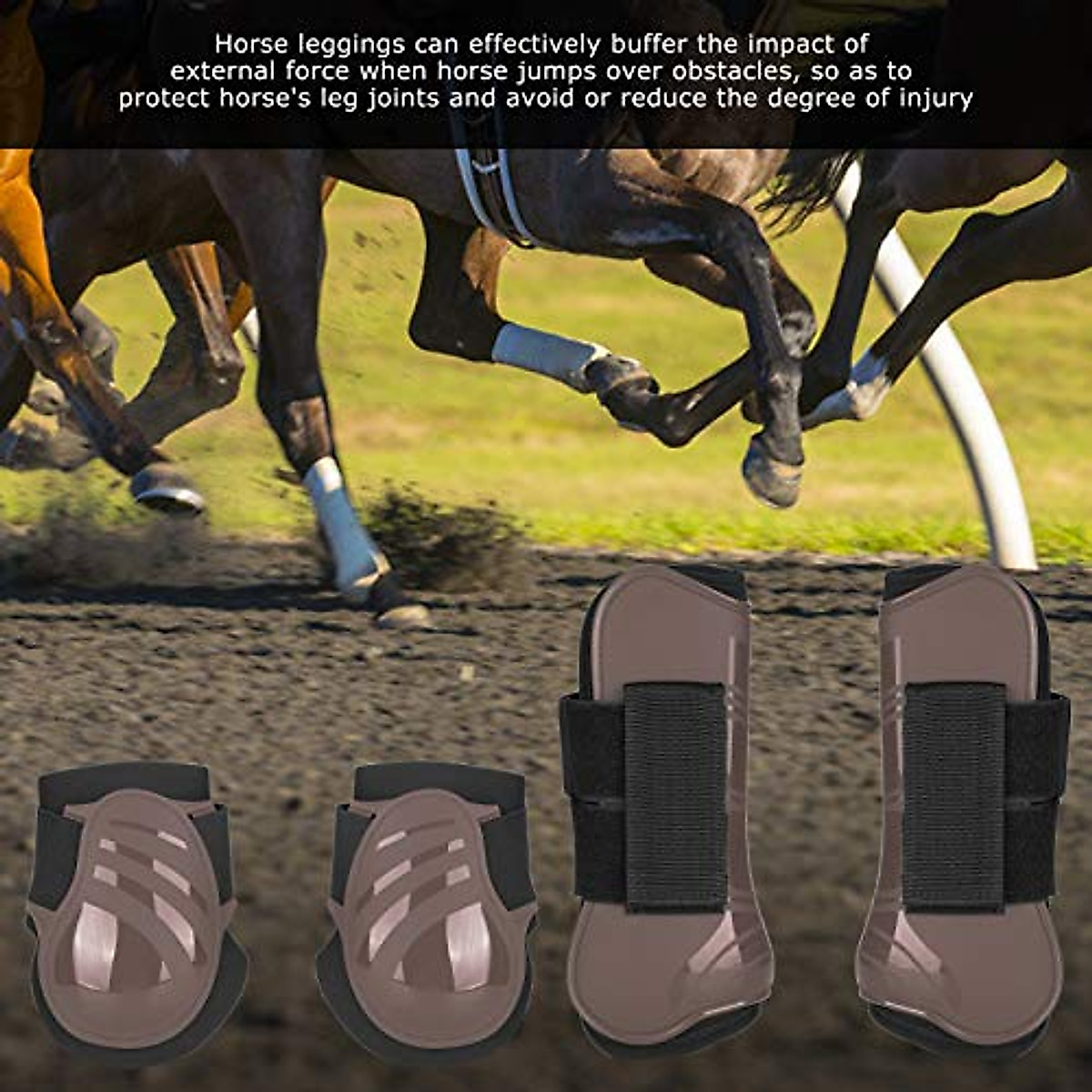 Horse Leg Protector PU Horse Front Hind Leg Boots Horse Riding Boots Pony Shock Absorbing Show Competition Leg Protection[Brown L] Hip & Joint Care