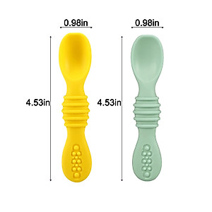 PandaEar 2 Pack Silicone Suction Plates for Baby, Divided Unbreakable Toddler Plate with 2 Pack Spoons for Self Feeding, Babies Utensils Feeding Set Baby Eating Supplies, Bee Shape, Yellow&Green