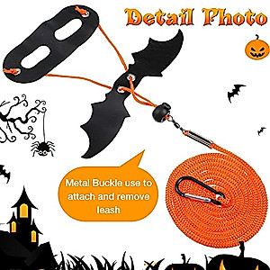 Xuniea 2 Sets Halloween Thanksgiving Bearded Dragon Lizard Leash Harness Hat Set with Halloween Pumpkin Hat, Reptile Harness Leash Black Hat Bowtie Set for Bearded Dragon Lizard Reptile Clothes