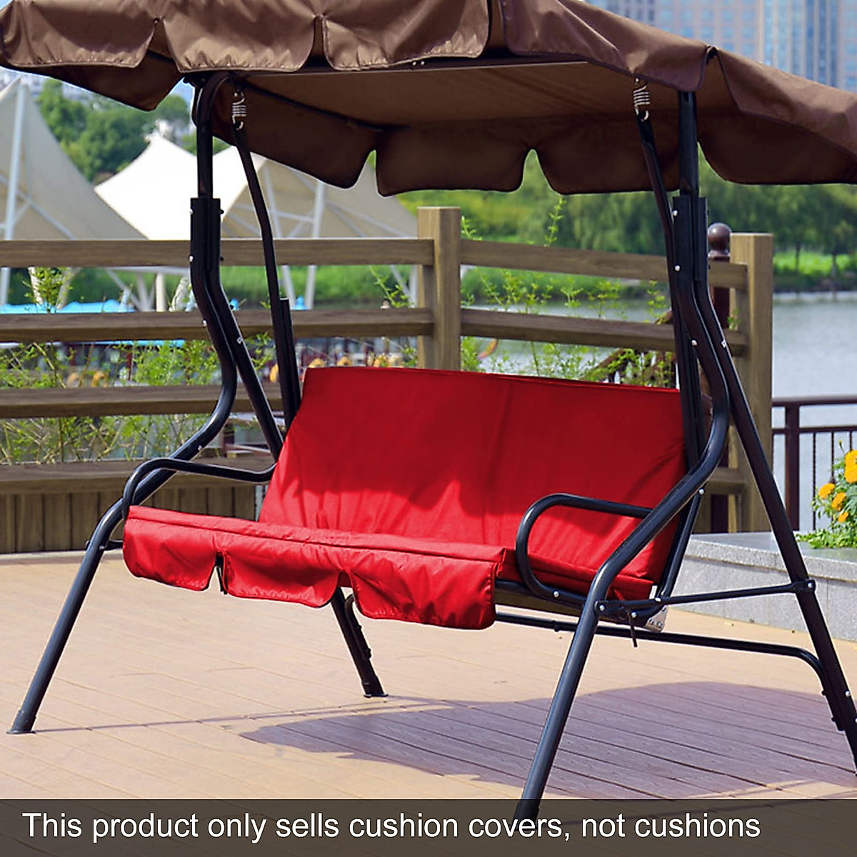 Patio Swing Cushion Cover, Outdoor Swing 3‑Seat Chair Waterproof Cushion Replacement for Patio Garden Yard(red)