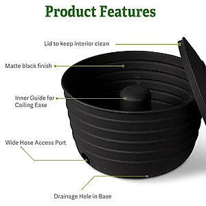 Gardener's Supply Company Garden Hose Pot with Lid | Matte Black Low Carbon Steel Watering Hose Storage with Hose Access Port | for Outdoor Garden, Backyard, & Patio | Holds 100ft Hose
