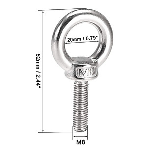 uxcell Lifting Eye Bolt M8 x 25mm Male Thread 304 Stainless Steel for Hanging, Pack of 5