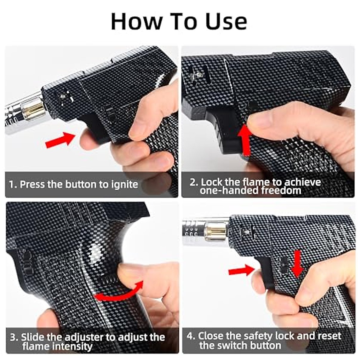 Butane Torch, Lighter Refillable, Torch Lighter with Safety Lock and Adjustable Flame, Blow Torch for DIY Creme Brulee, Baking, Cooking Food, BBQ, Lighter Torch No Gas Included