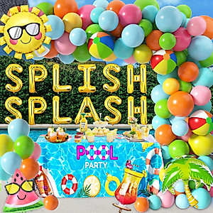 Tropical Hawaiian Luau Splish Splash Balloon Garland Arch Kit 160Pcs, Summer Pool Beach Party Decoration with Beach Ball Foil Balloon for Kids Aloha Pool Birthday Party Supplies (Summer-01)