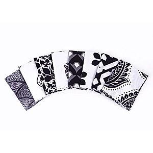 Soimoi 8 Pc Fat Quarter Bundle - Asian Block Print 18"x 22" DIY Patchwork- 100% Cotton Pre-Cut Quilting Fabric (White & Black)