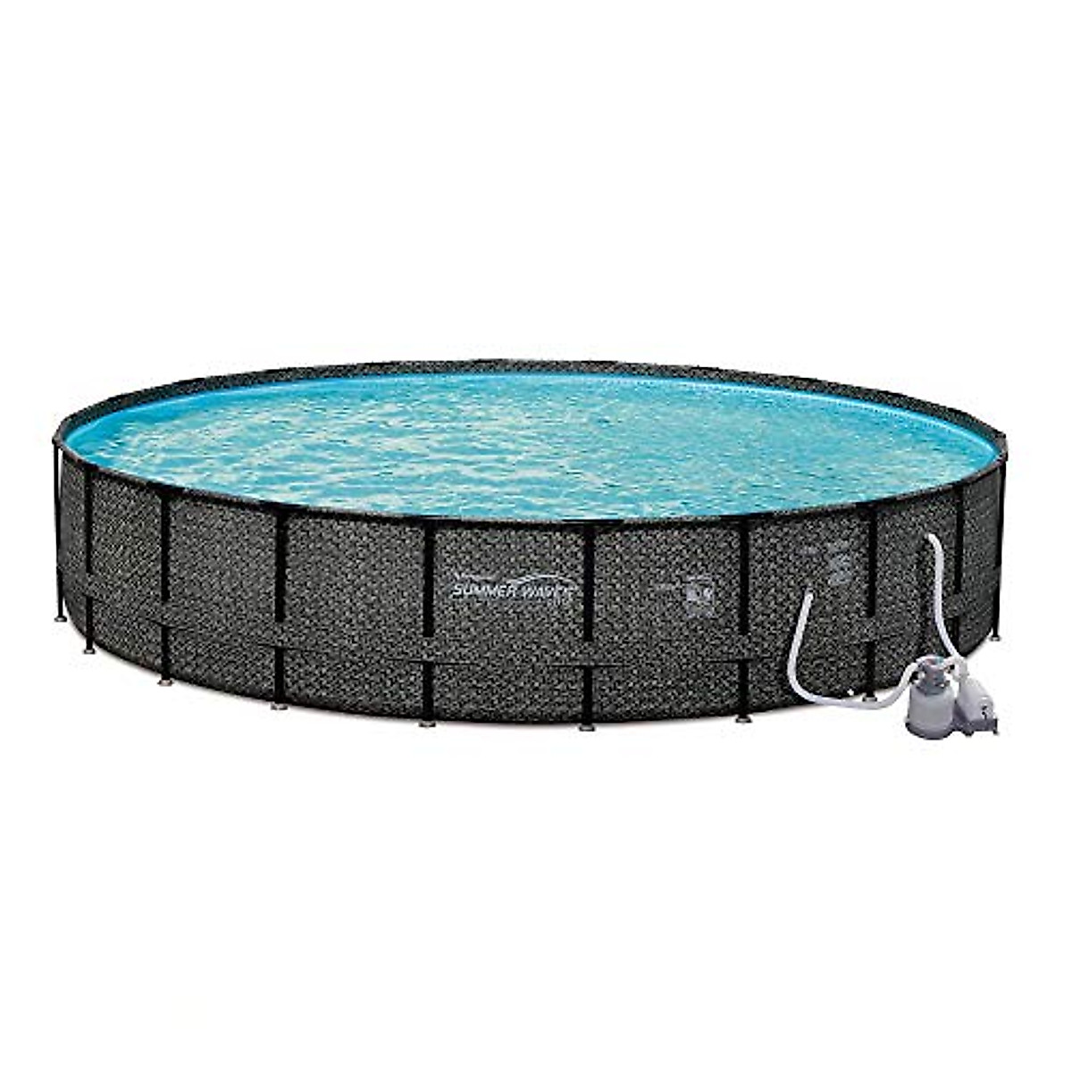 Summer Waves P4A024521 24ft x 52in Elite Round Above Ground Frame Outdoor Swimming Pool Set w/Sand Filter Pump, Pool Cover, Ladder, & Maintenance Kit