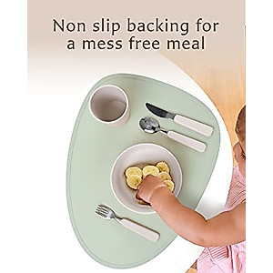 Willow + Sim Silicone Placemat for Kids - Travel Placemats for Toddlers, Non Slip Silicon Mat for Baby Eating, Best Kids Placemats for Dining Table Spills & Mess, Round, Nonslip, Safe & Easy to Clean