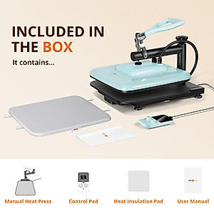 HTVRONT Heat Press Machine for T Shirts - 15x15 Swing Away Shirt Press Machine - Professional Heat Press for Sublimation, Vinyl, Heat Transfer Projects, Heats Up Fast & Distribute Heat Evenly (Blue)