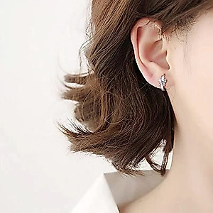 Cute Butterfly Sleeper Small Hoop Earrings Sterling Silver 925 CZ Crystal Huggie Cartilage Tragus Mini Hoops Earring Piecing Dainty Jewelry Gifts for Women Teen Girls (White Gold)