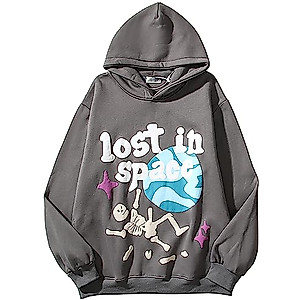 WINKEEY Unisex Lucky Me I See Ghosts Sweatshirt Rapper Long Sleeve Hip Pop Hooded Hoodie for Women (XL,Space)