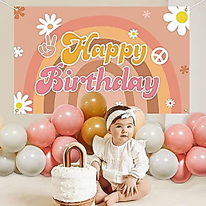 DARUNAXY Happy Birthday Boho Rainbow Banner, Groovy Birthday Party Decoration Happy Birthday Party Supplies, Boho Rainbow Birthday Backdrop for Baby Girls Rainbow Decorations Photography Background