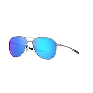 Oakley Men's OO4147 Contrail Aviator Sunglasses, Satin Chrome/Prizm Sapphire, 57 mm