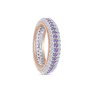 Jewel Zone US Round Cut Purple Simulated Alexandrite Eternity Ring in 14K Rose Gold Over Sterling Silver