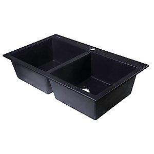ALFI brand AB3420DI-BLA Drop-In Double Bowl Granite Composite Kitchen Sink, 34", Black