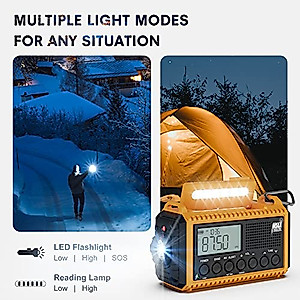 Hand Crank Radio Solar with LED Flashlight for Emergency, Portable NOAA Weather Radio with Rechargeable Battery for Outdoor Hurricanes, Battery Operated Radio with AM/FM/SW, SOS Alarm, Phone Charger