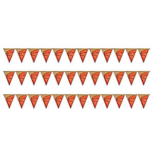 Beistle Plastic Pennant Banners 3 Piece Birthday Basketball Decorations Sports Party Supplies, 11" x 12', Orange/Black/Tan