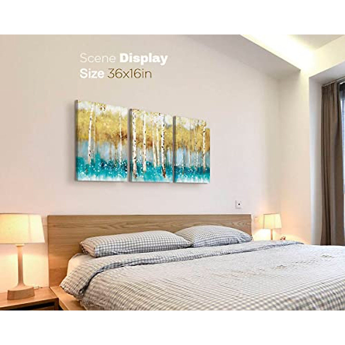 Canvas Wall Art for Living Room Tree Art Teal Yellow Wall Decor Birch Tree Wall Paintings Bedroom Decorations Forest Landscape Picture for Office Home Dining Room Kitchen Bathroom Wall 36x16in