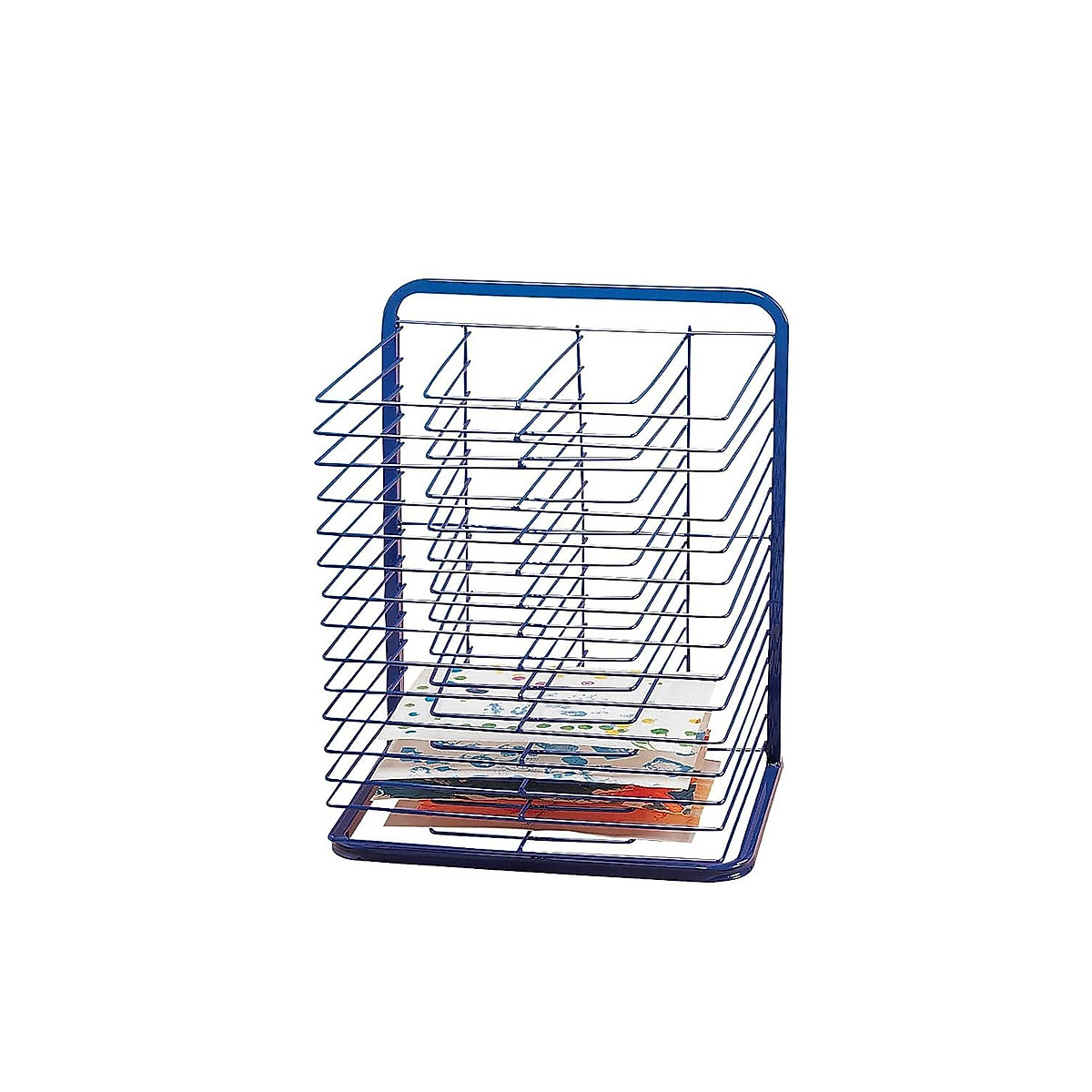 Cre8tive Minds Marvel Education Company 25" Hanging or Tabletop Economy Art Drying Rack with 15 Shelves, Blue