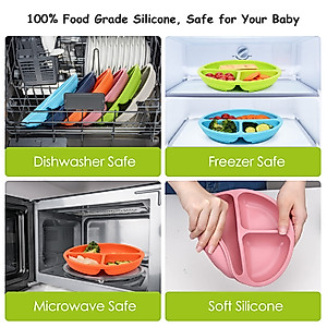 KingKam Kids Divided Plates -100% Safe BPA Free Soft Silicone Baby Toddler Plate, Dishwasher-Microwave Safe & Unbreakable Feeding set
